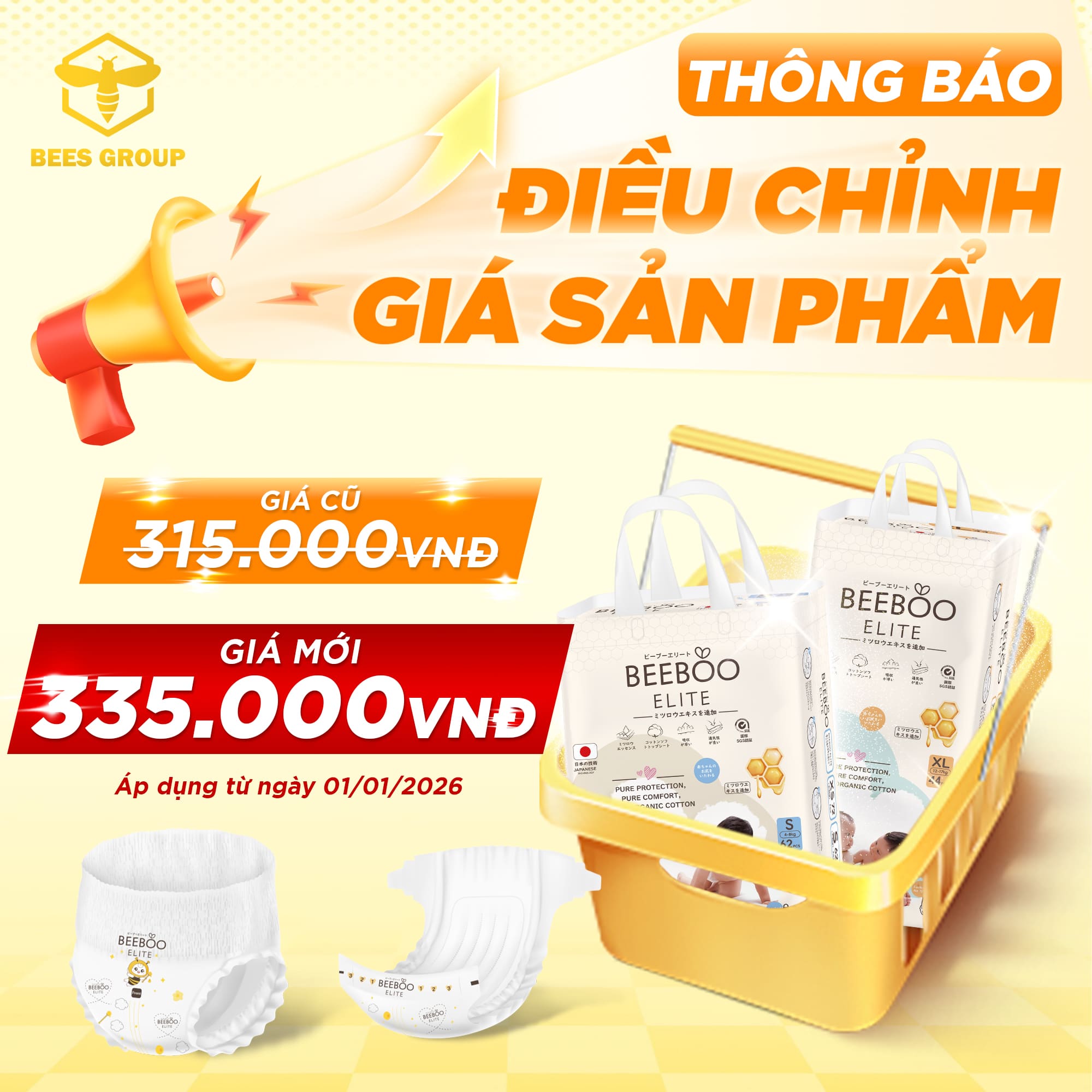 THÔNG BÁO ĐIỀU CHỈNH GIÁ SẢN PHẨM BEEBOO ELITE - Beeboo - Tã Bỉm Nhật Bản
